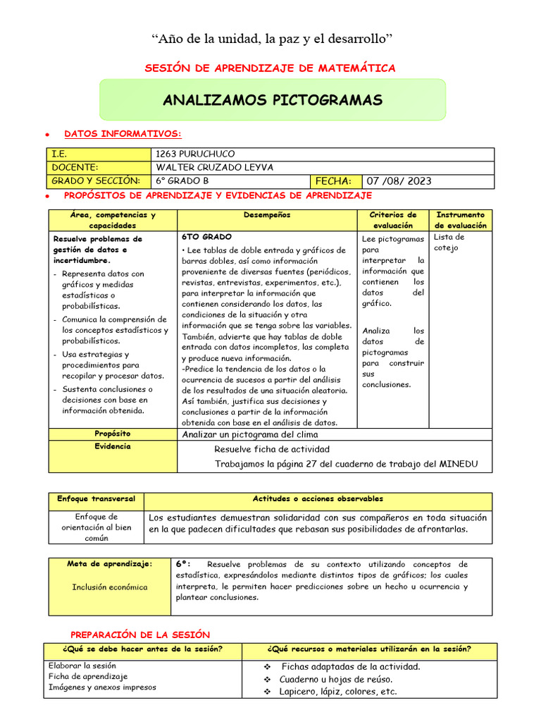 Ses-Lun-Mat-Analizamos Pictogramas | PDF | Estadísticas | Aprendizaje
