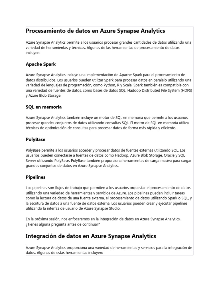 Procesamiento de Datos en Azure Synapse Analytics | PDF | Microsoft ... Procesamiento de Datos en Azure Synapse Analytics | PDF | Microsoft ...