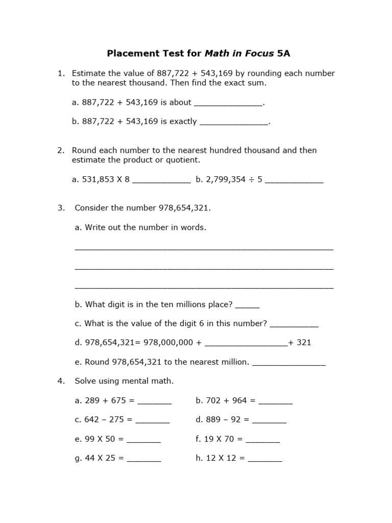 Math in Focus 5A Worksheet | PDF | Area | Numbers
