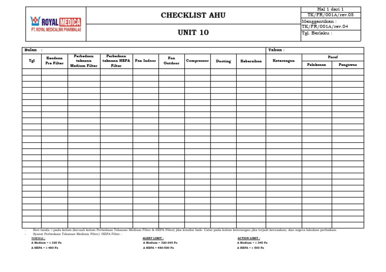 Tk-Fr-011a.03 - Checklist Ahu Unit I - V | PDF