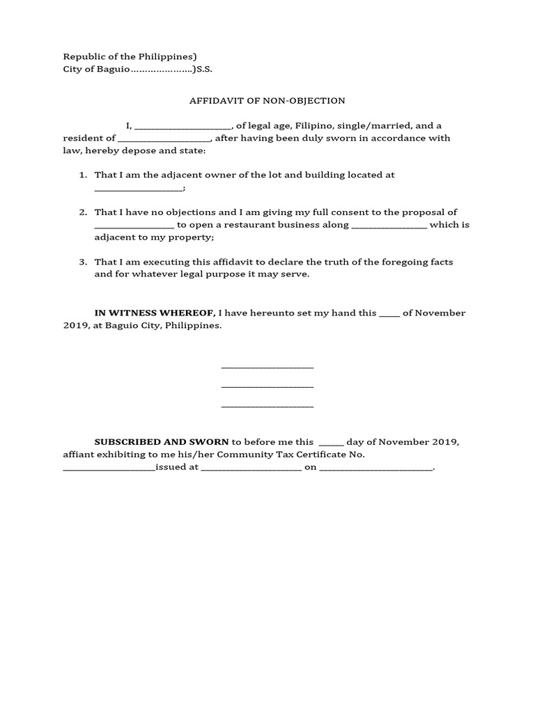 Affidavit of Non-Objection (Form) | PDF