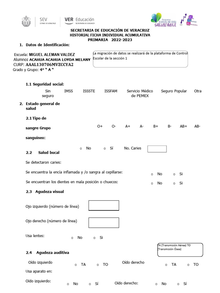 Formato Fia Primaria | PDF | Medicina CLINICA | Ciencias de la Salud