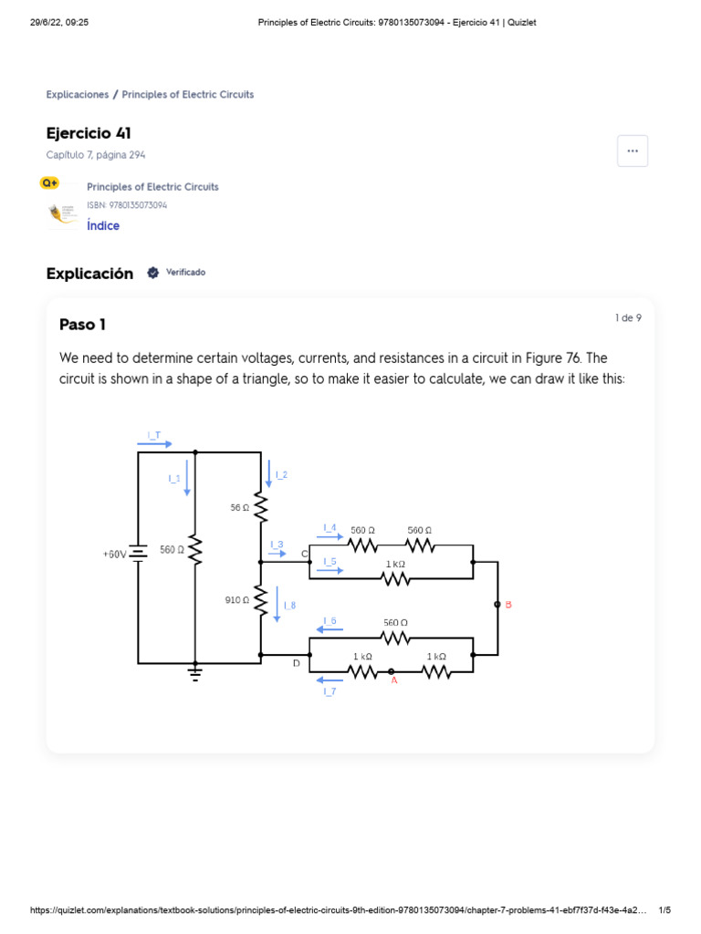 Principles of Electric Circuits - 9780135073094 - Ejercicio 41 ...