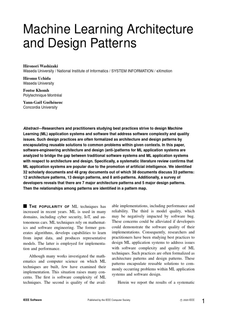 IEEE Software 19 ML Patterns | PDF | Machine Learning | Software Design ...