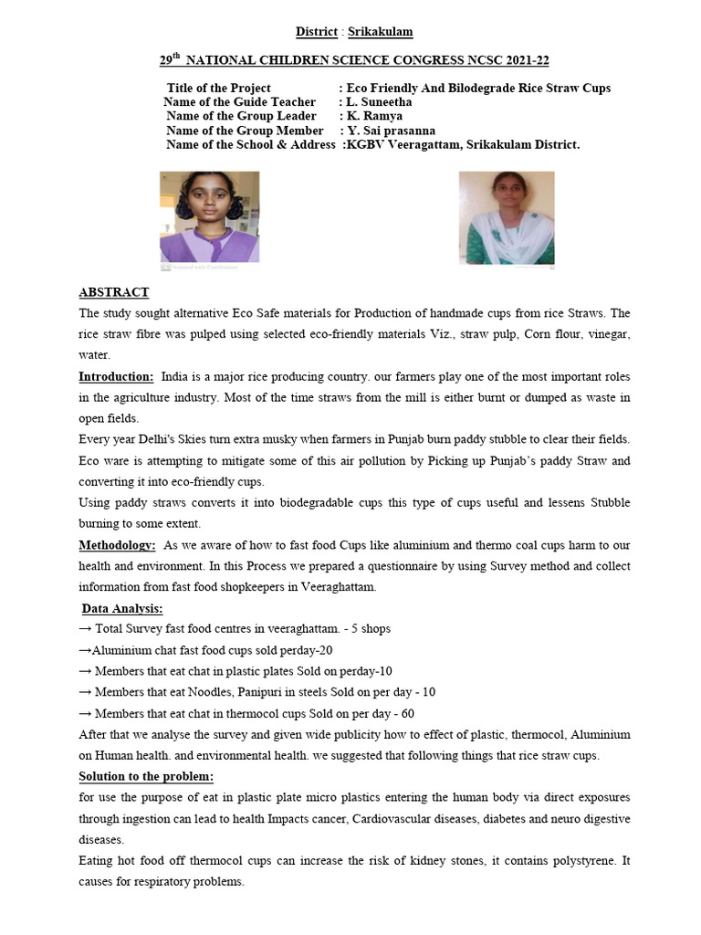 29th NCSC State Level Finalist Abstracts | PDF | Waste | Recycling