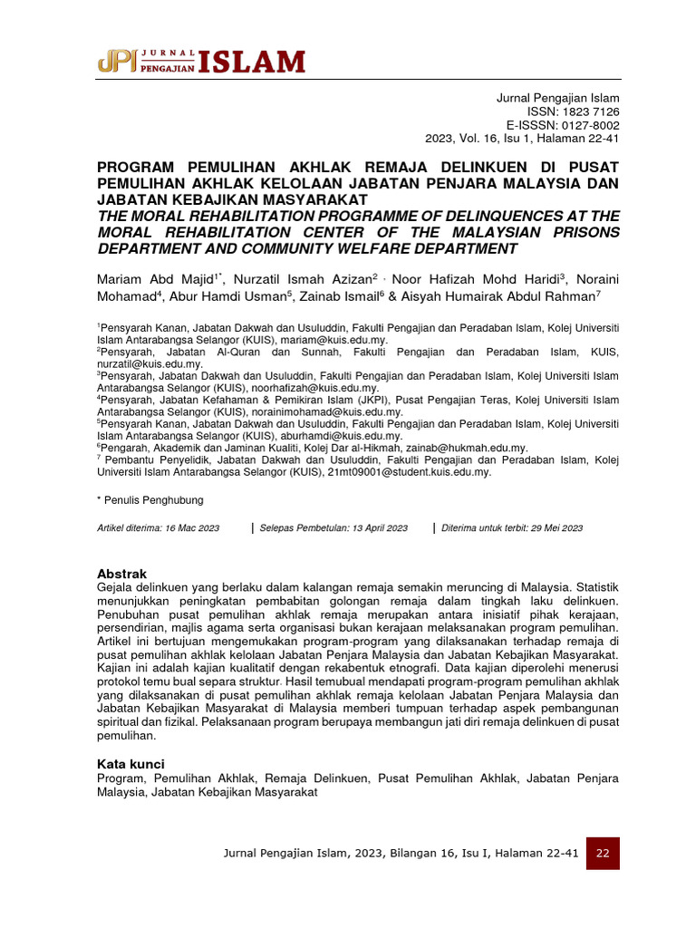 Program Pemulihan Akhlak Remaja Delinkuen Di Pusat Pemulihan Akhlak ...