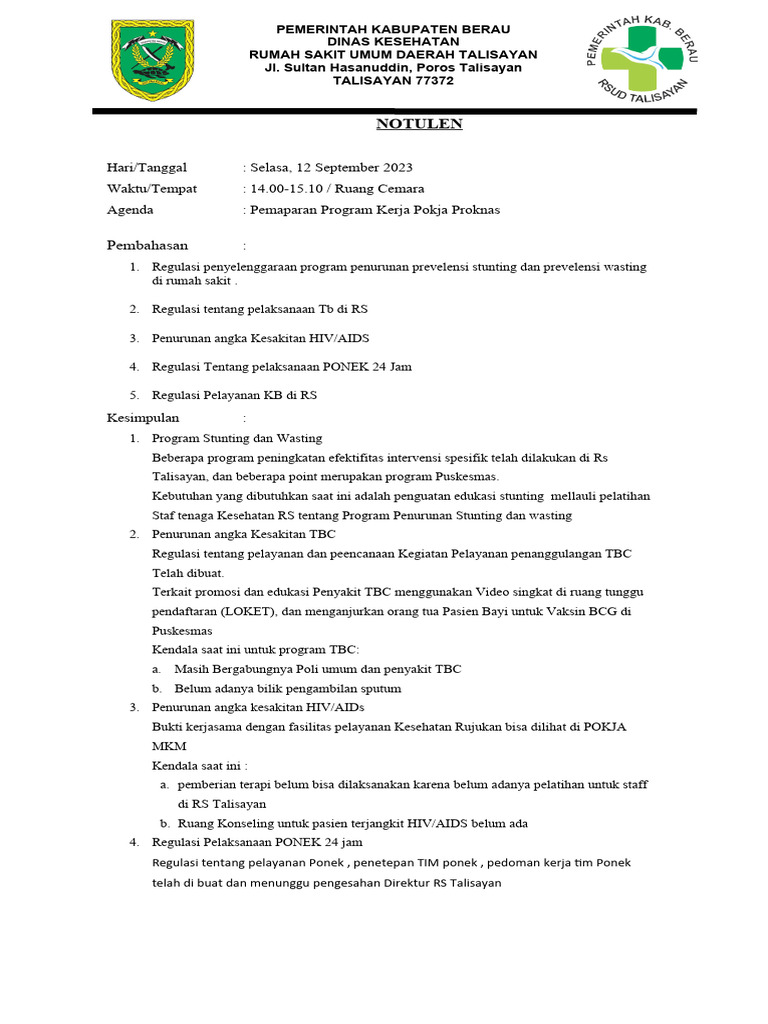 NOTULEN Pokja Prognas 12 Sep 2023 | PDF | Sains & Matematika