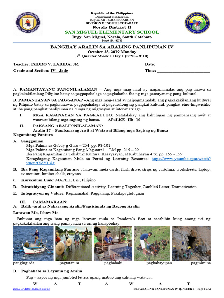 Cot DLP Ap4 Q3w1d1-Sagisag-Ng-Bansa-Watawat | PDF