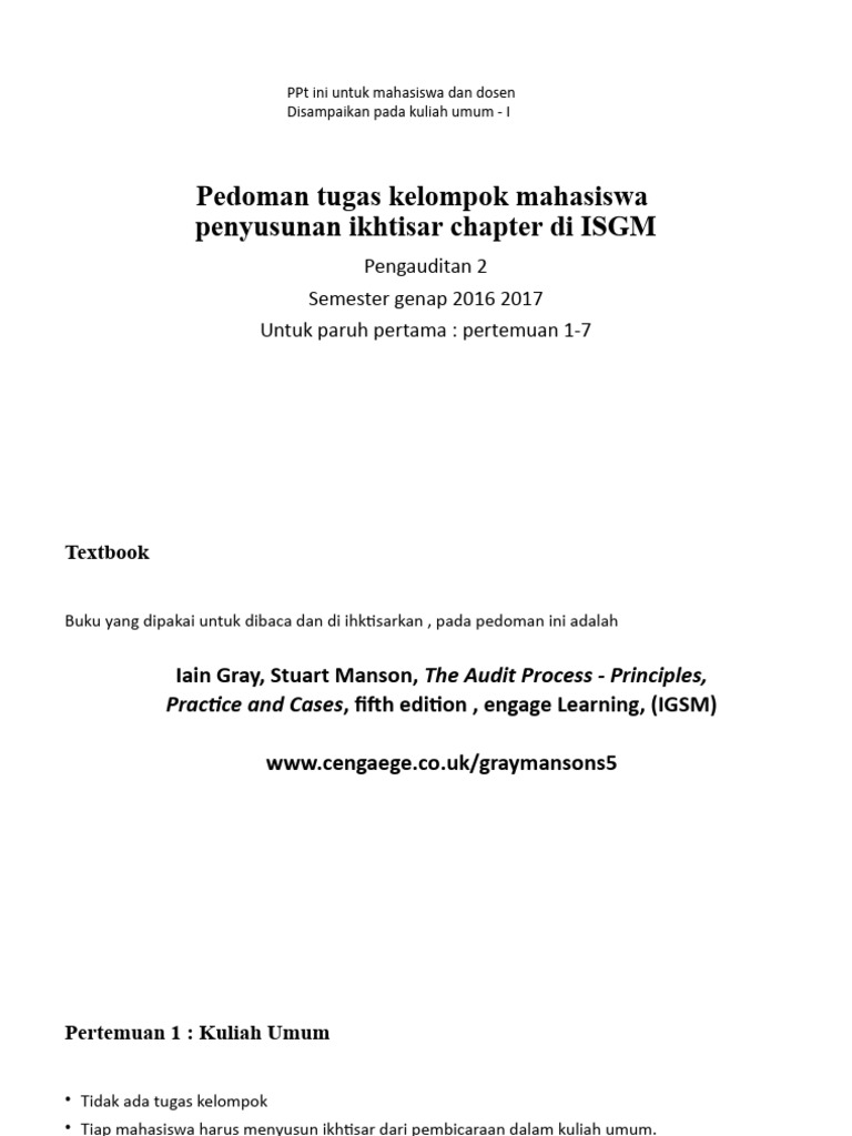 Pedoman Tugas Kelompok Pengauditan 2 | PDF | Audit | Internal Audit Pedoman Tugas Kelompok Pengauditan 2 | PDF | Audit | Internal Audit