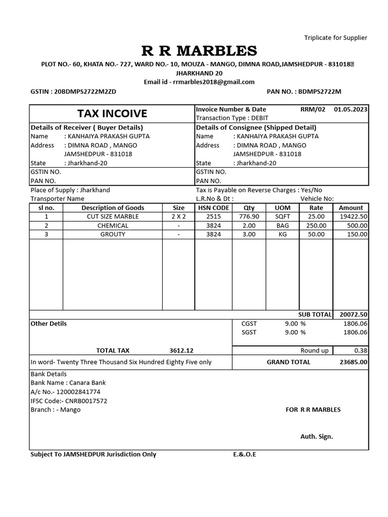 R R Marbles | PDF | Invoice | Taxes