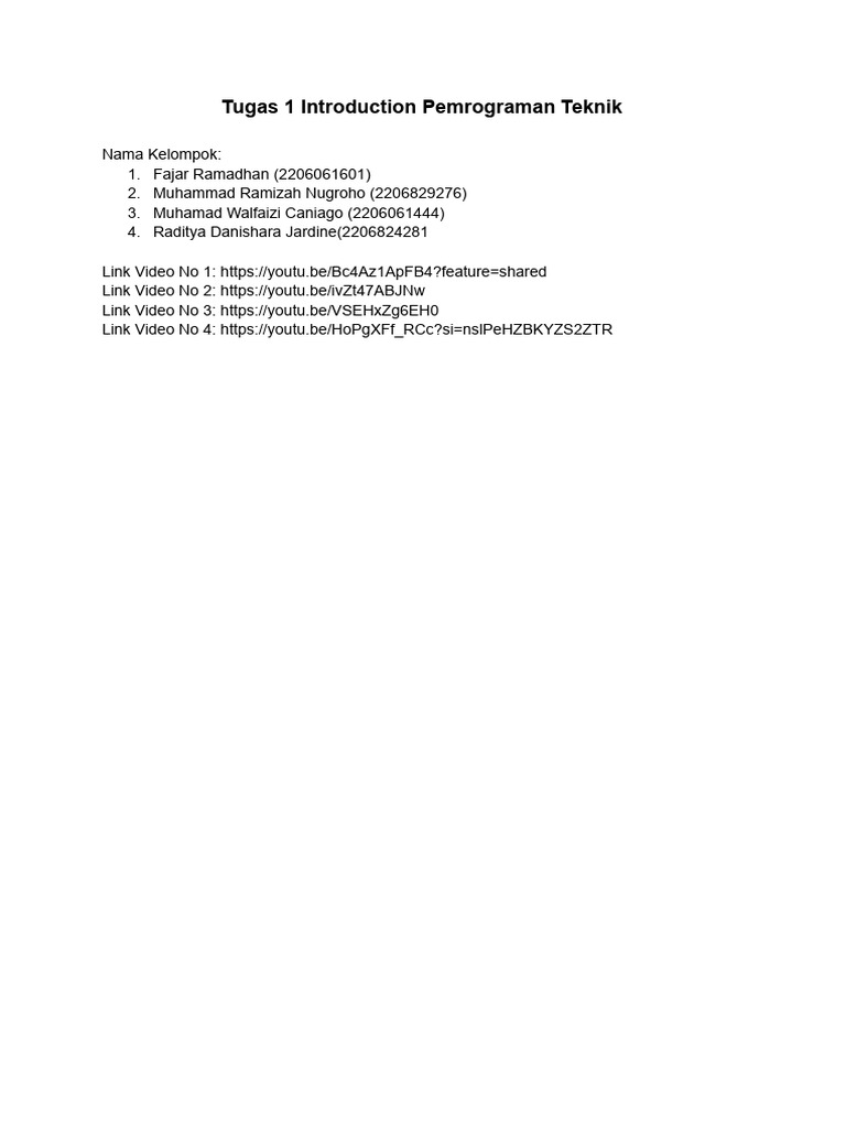 Tugas 1 Introduction Pemrograman Teknik | PDF