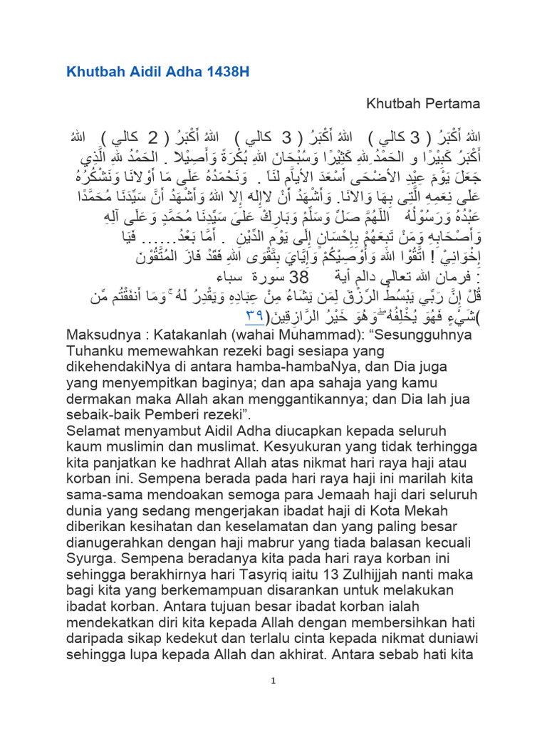 Khutbah Aidil Adha | PDF | Agama & Spiritualitas