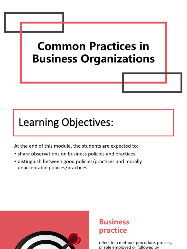 Common Business Practices Overview | PDF | Etiquette | Marketing