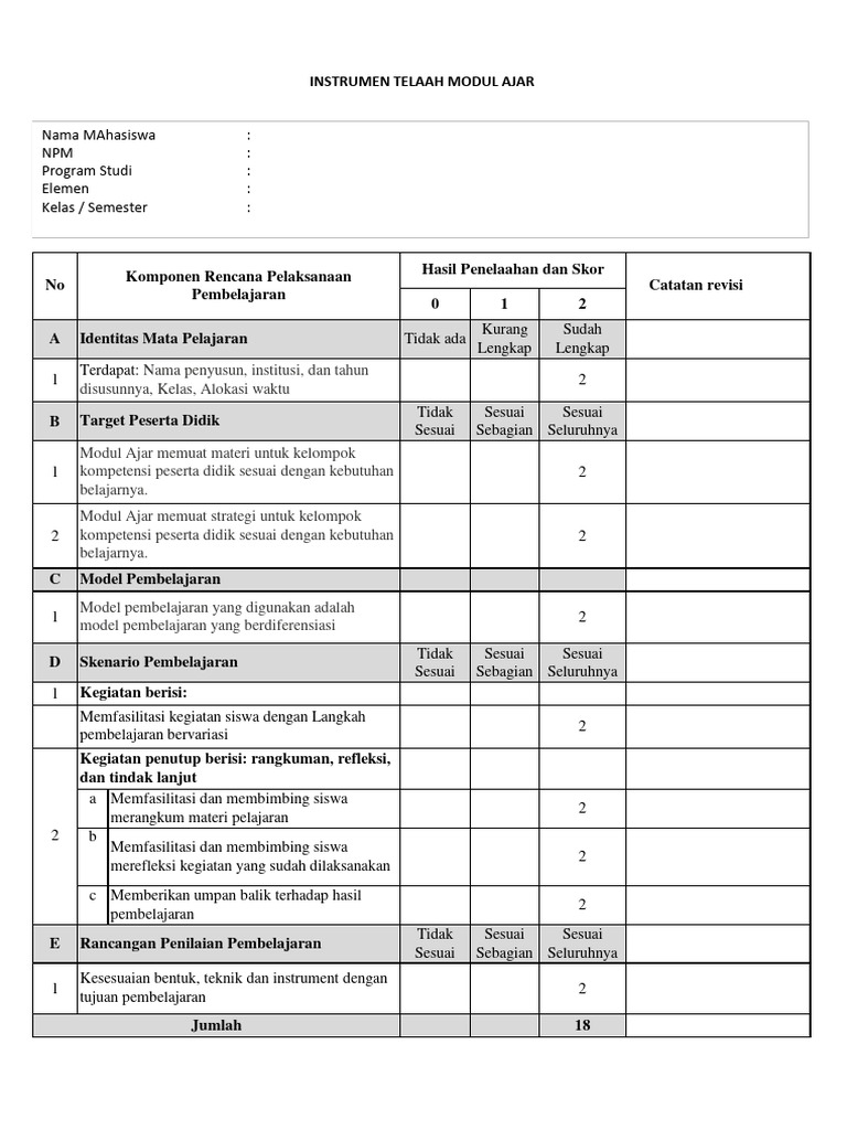 Instrumen Telaah Modul | PDF