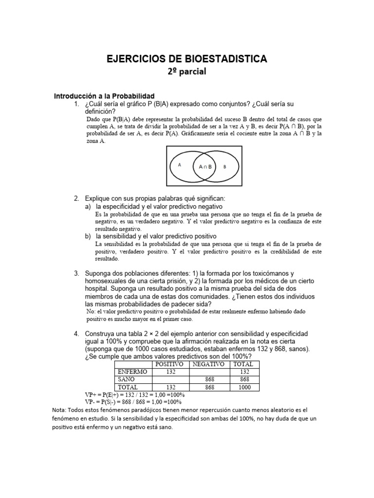 Ejercicios de Bioestadistica | Descargar gratis PDF | Sensibilidad y especificidad ...