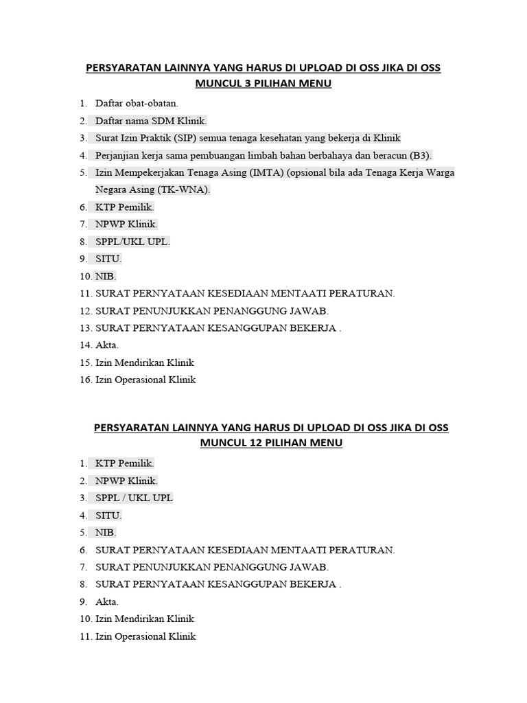 Persyaratan Lainnya Yang Harus Di Upload Di Oss | PDF