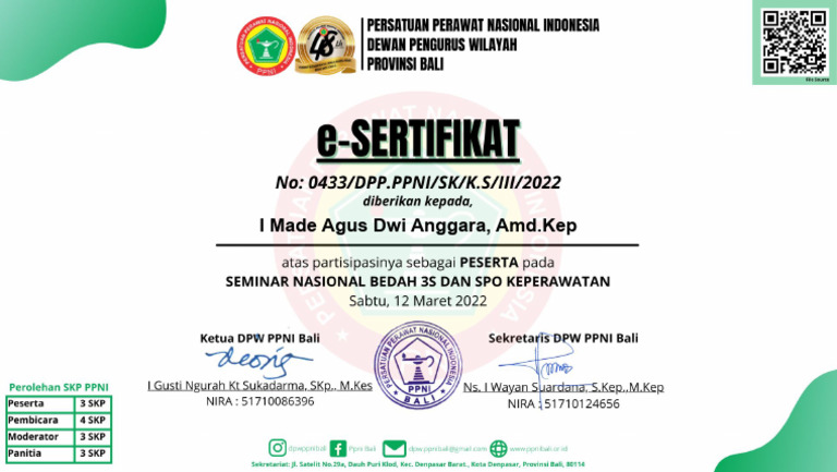 Sertifikat I Made Agus Dwi Anggara, Amd - Kep | PDF