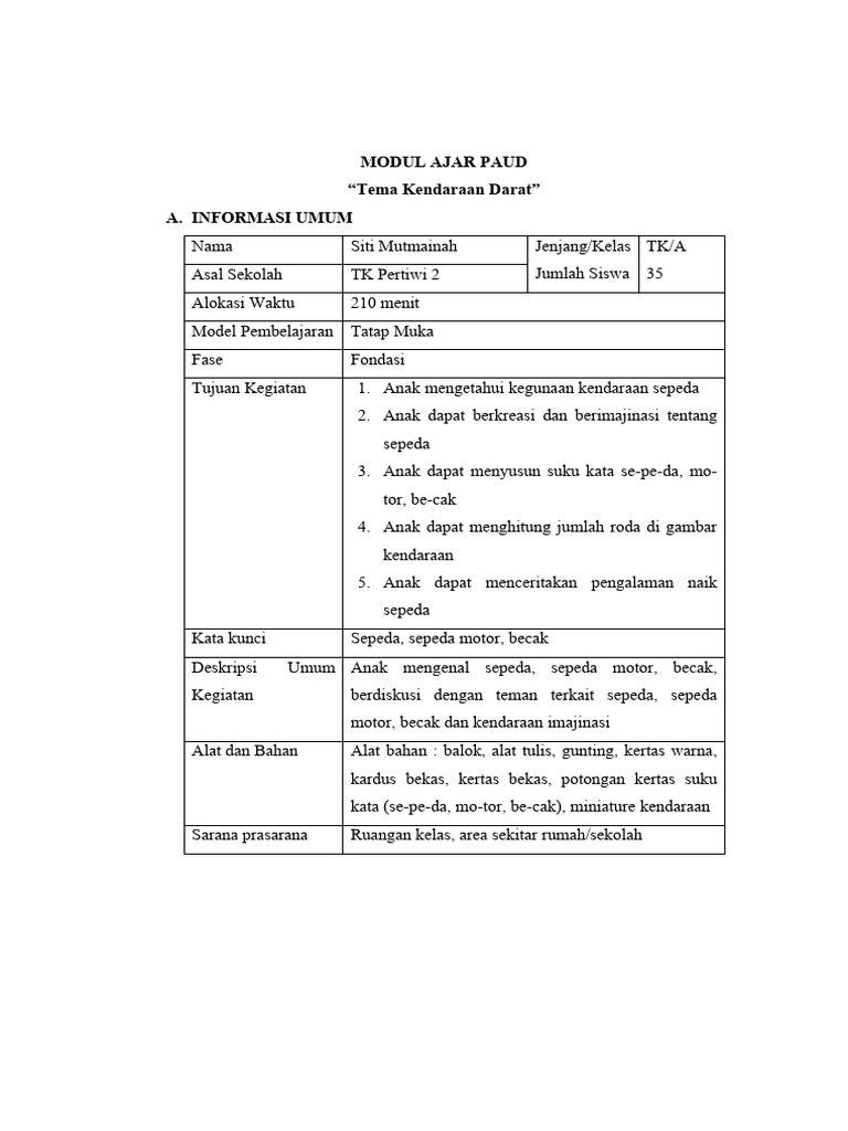 Modul Ajar Paud | PDF