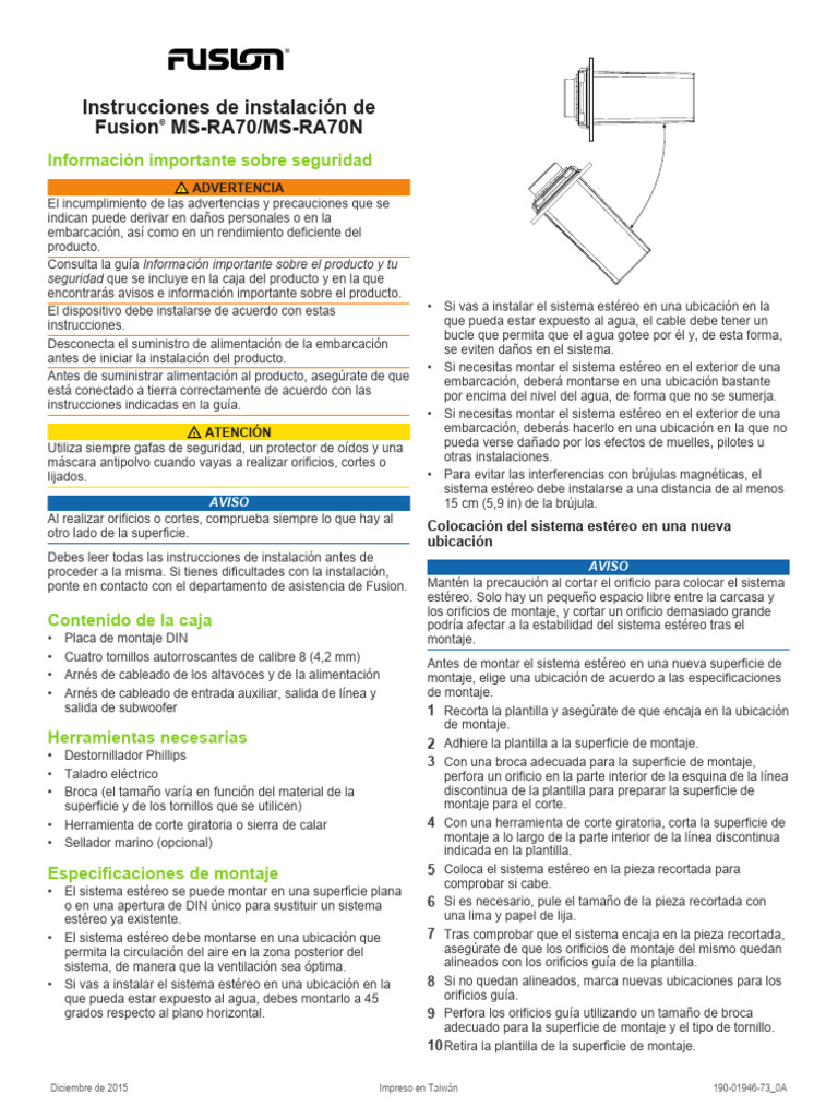 Fusion RA70 Install ES | PDF | Altoparlante | Yo telefono