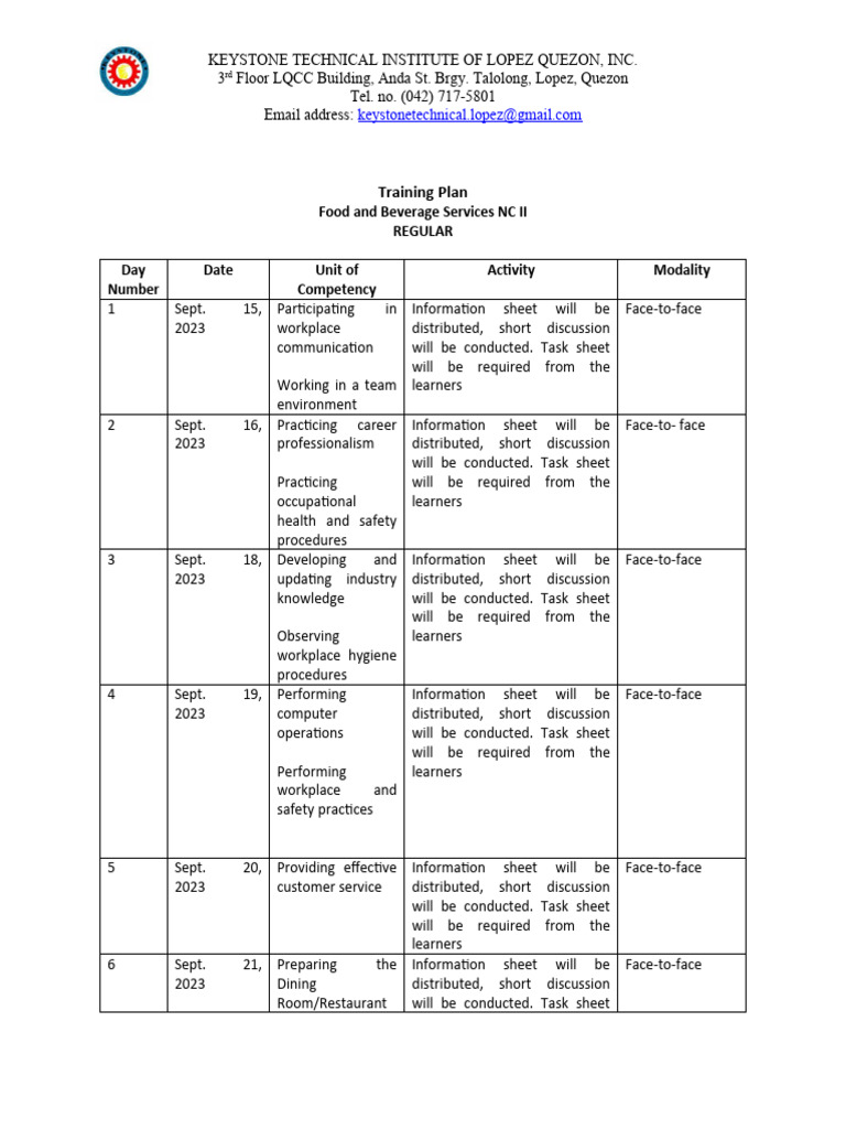 Training Plan Fbs 45days | PDF | Online And Offline | Cognition