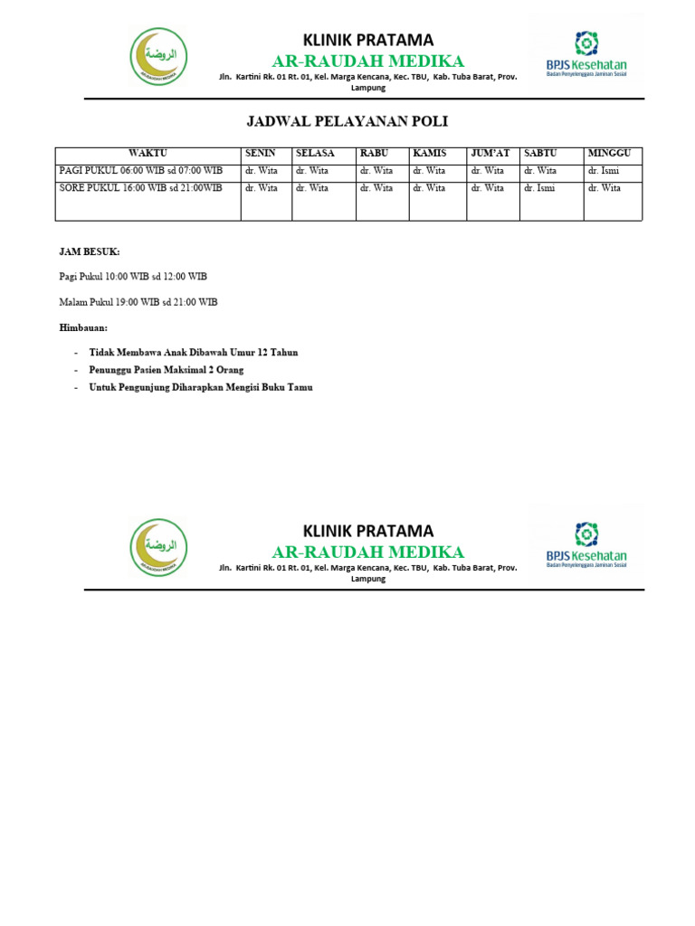Jadwal Poli Tabel | PDF