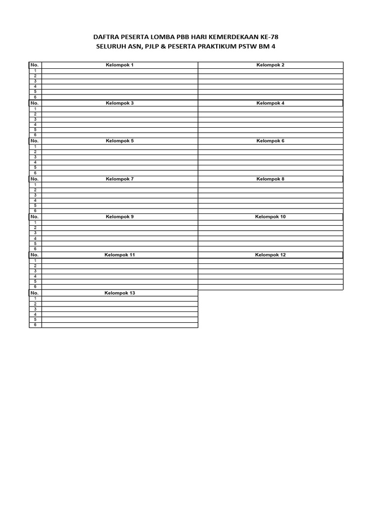 Daftar Peserta Lomba PBB 78th HUT | PDF | Kesehatan Holistik