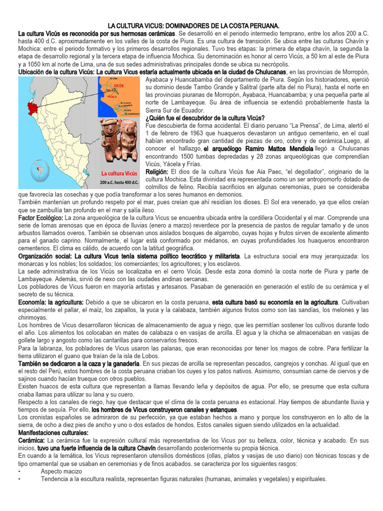 Cultura Vicus: Ubicación y Aportes | PDF | Ciencias sociales | Historia