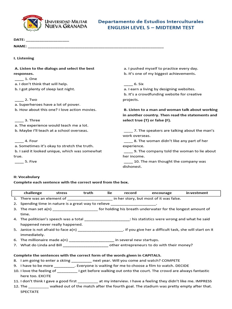 Midterm Exam Level 5 | PDF