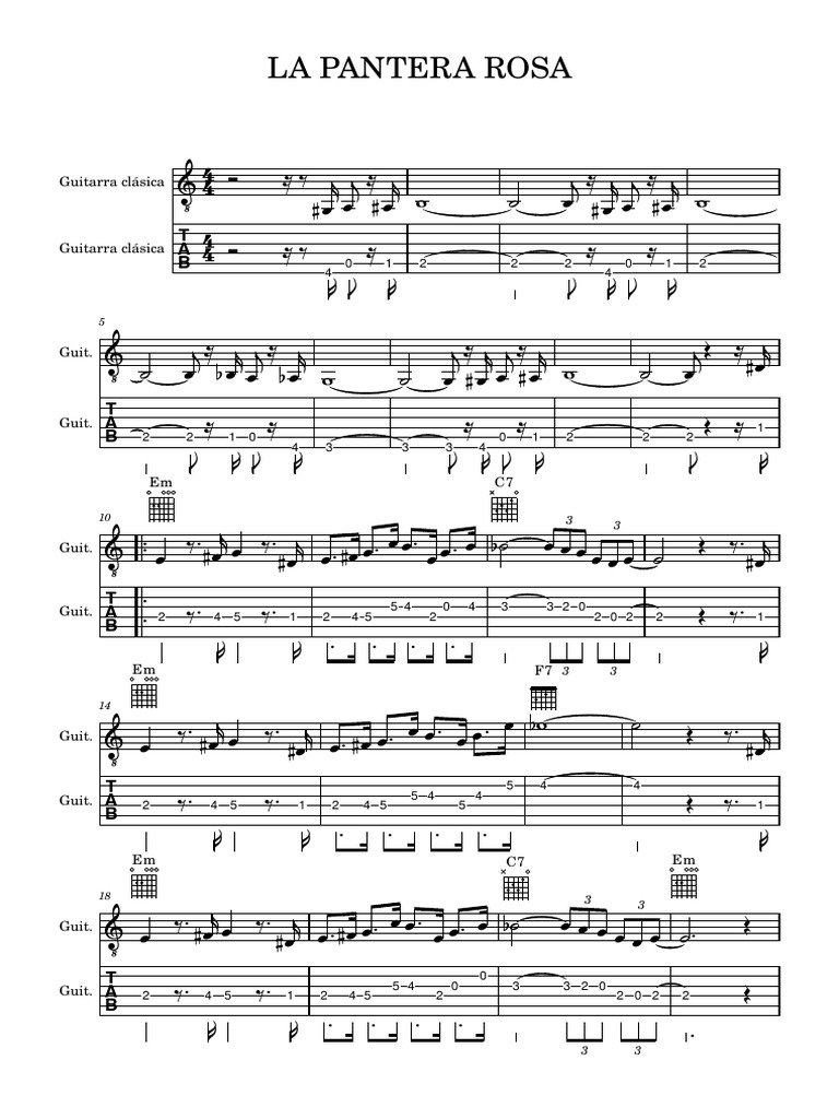 La Pantera Rosa Guitar Tabs | PDF