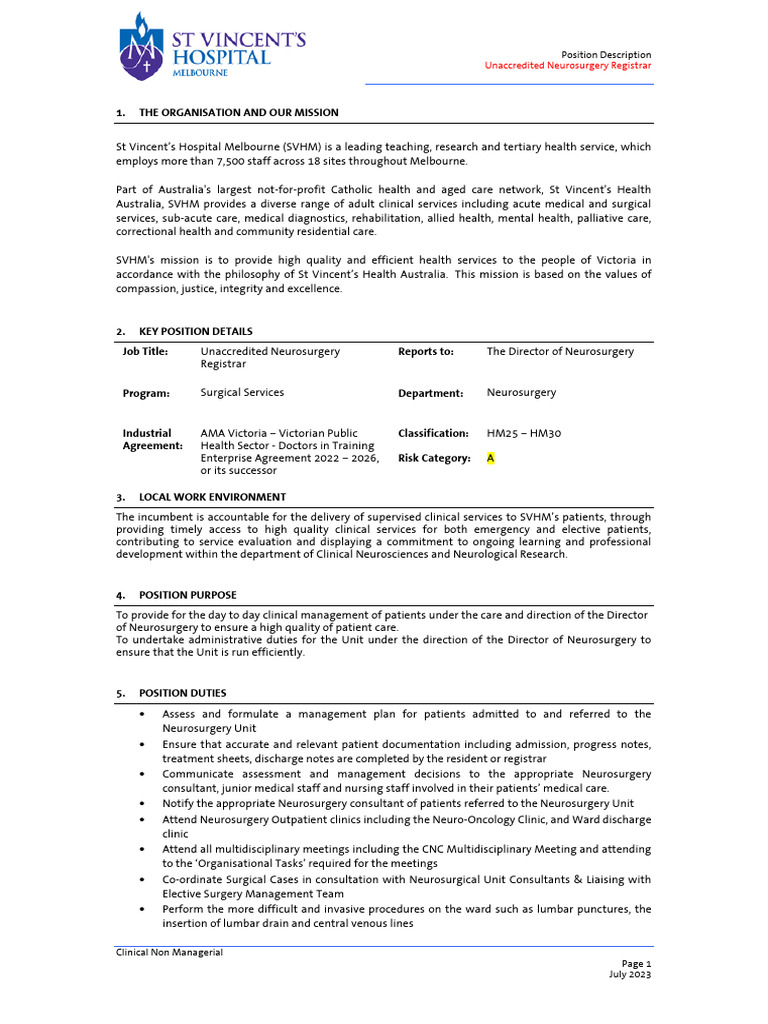 JR131870 - Position Description - Unaccredited Neurosurgery Registrar ...