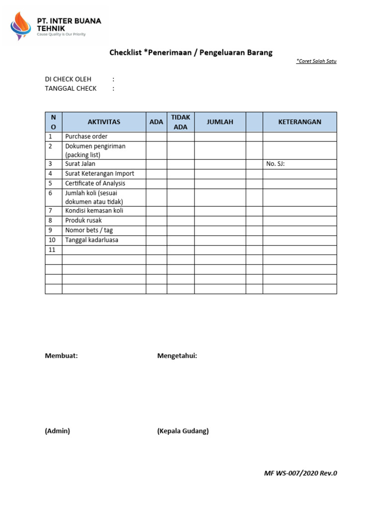 007 Checklist Penerimaan Barang | PDF