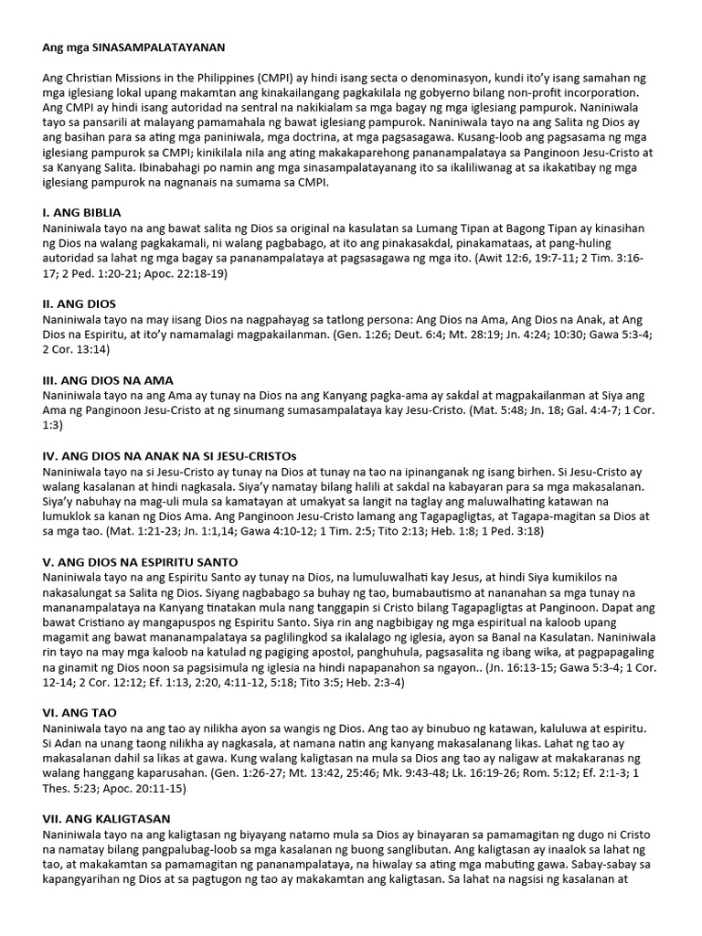 Statement of Faith - Tagalog | PDF