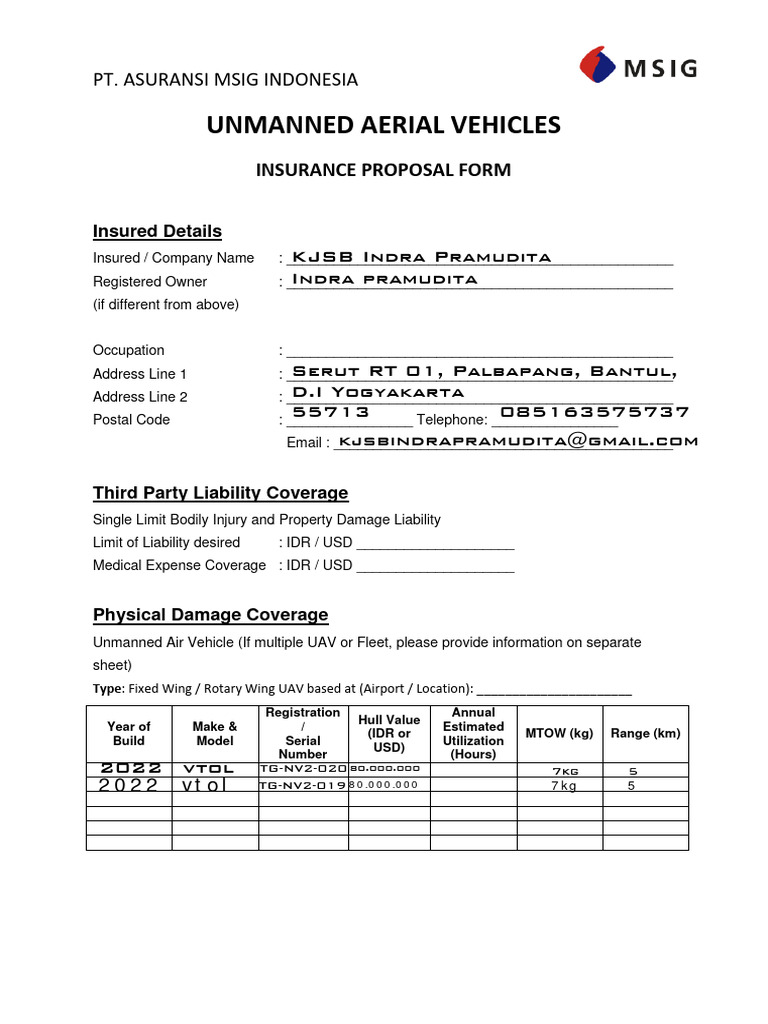 Application Form UNMANNED AERIAL VEHICLES KJSB Indra Pramudita | PDF ...