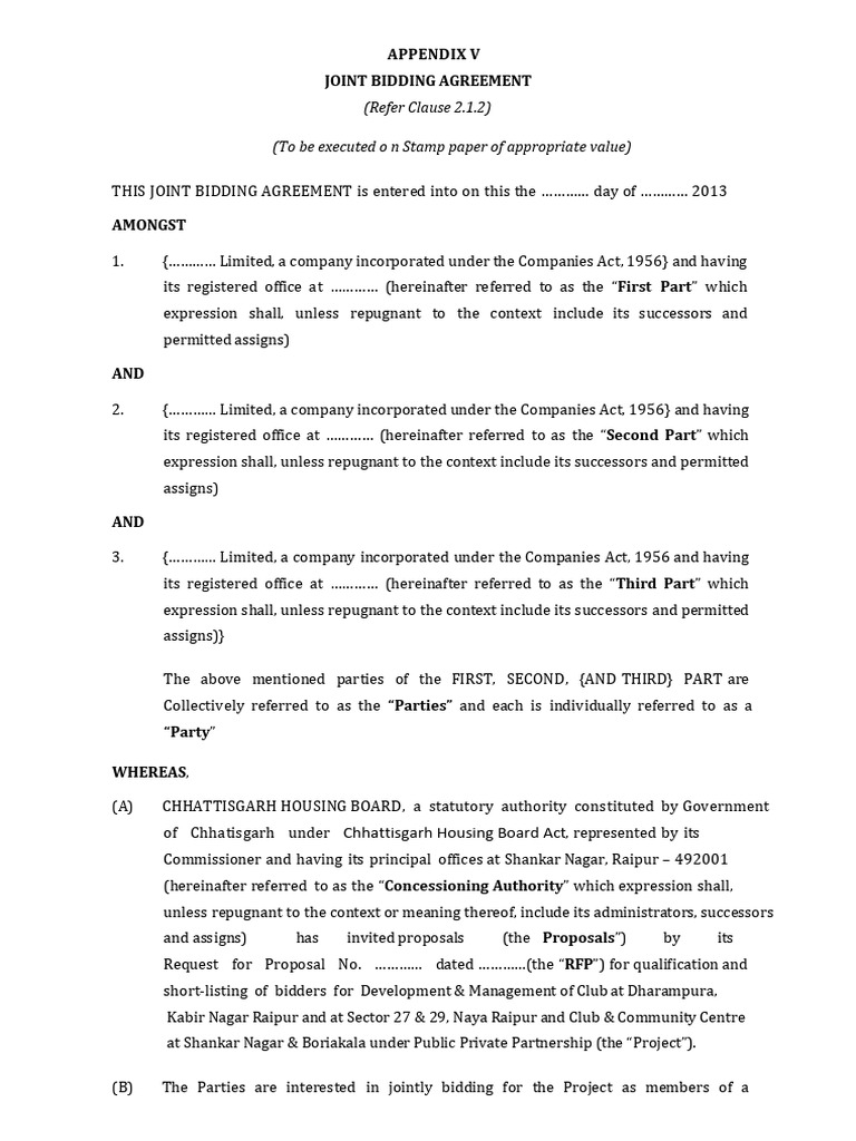 Joint Bidding Agreement | PDF | Request For Proposal | Mortgage Law