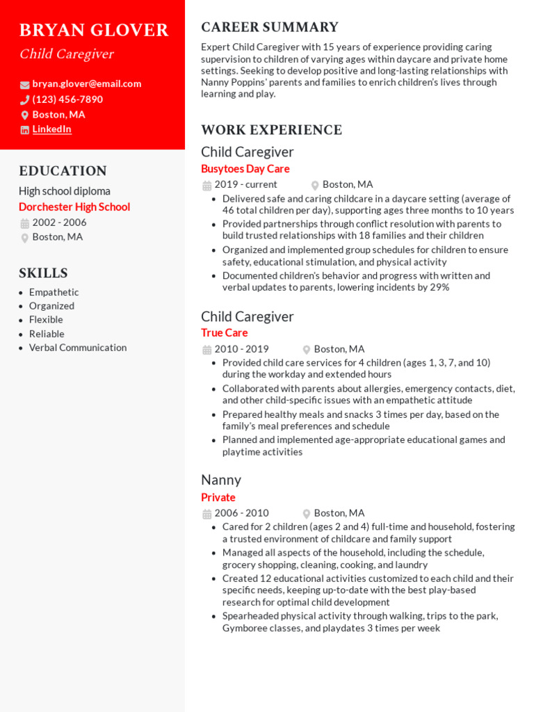 Child Caregiver Resume Example | PDF | Child Care | Family