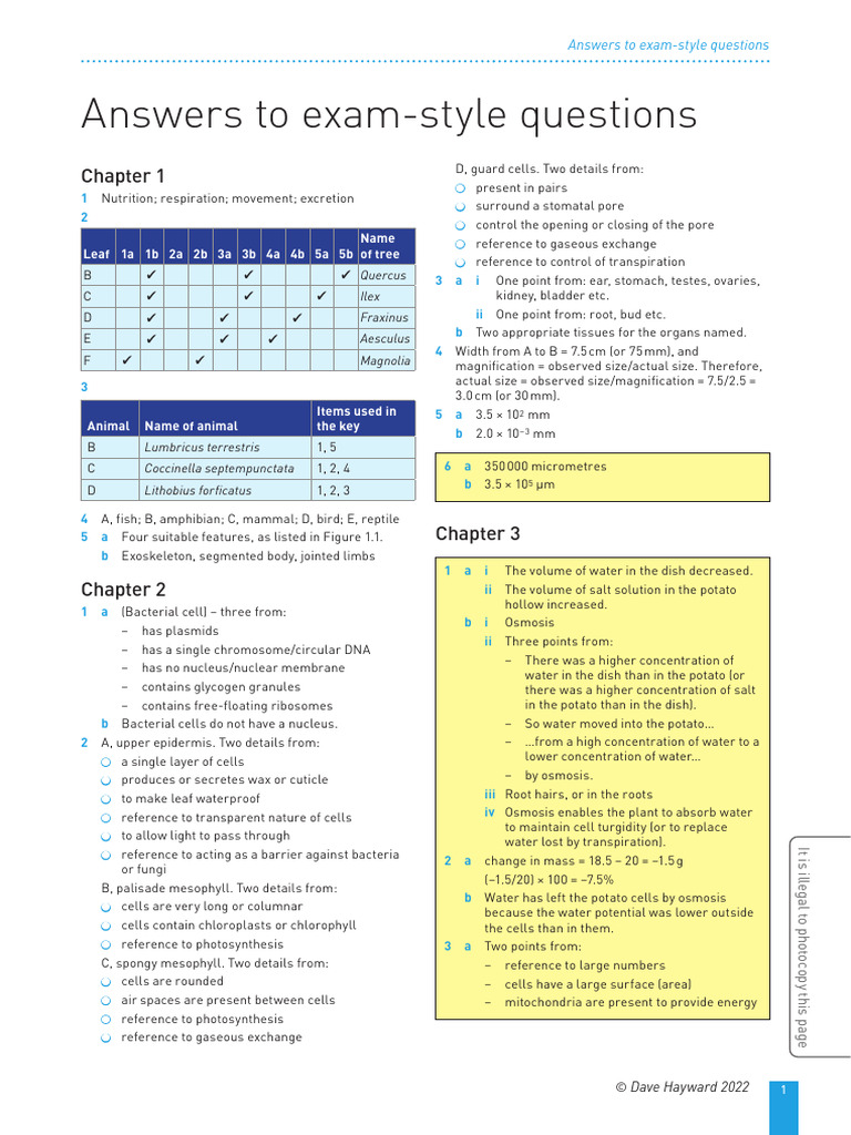 Cambridge IGCSE (TM) Biology Answers To STUDY AND REVISION GUIDE Third ... Cambridge IGCSE (TM) Biology Answers To STUDY AND REVISION GUIDE Third ...
