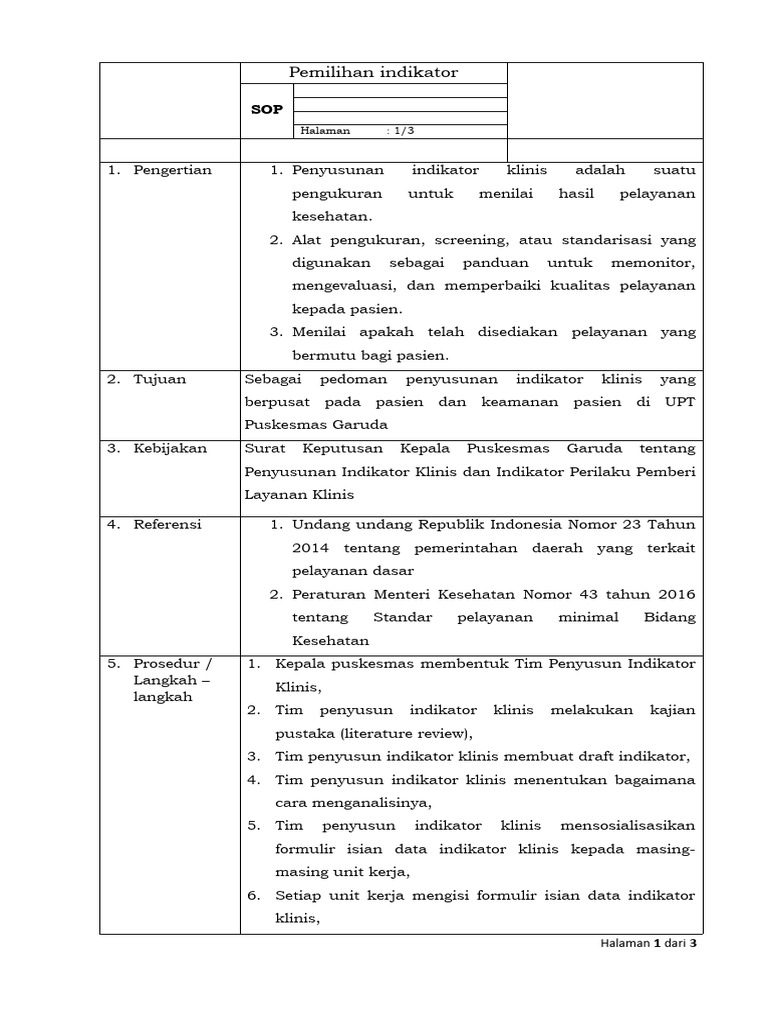Sop Penyusunan Indikator | PDF
