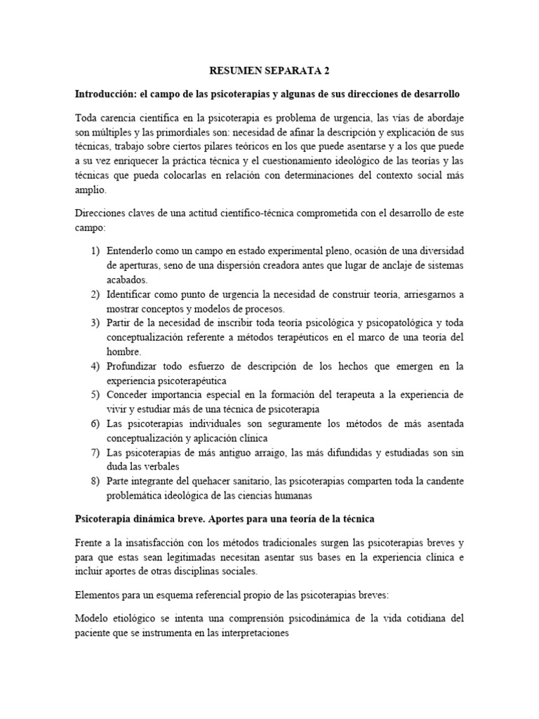 Resumen Separata 2 | Descargar gratis PDF | Psicoterapia | Conceptos psicologicos