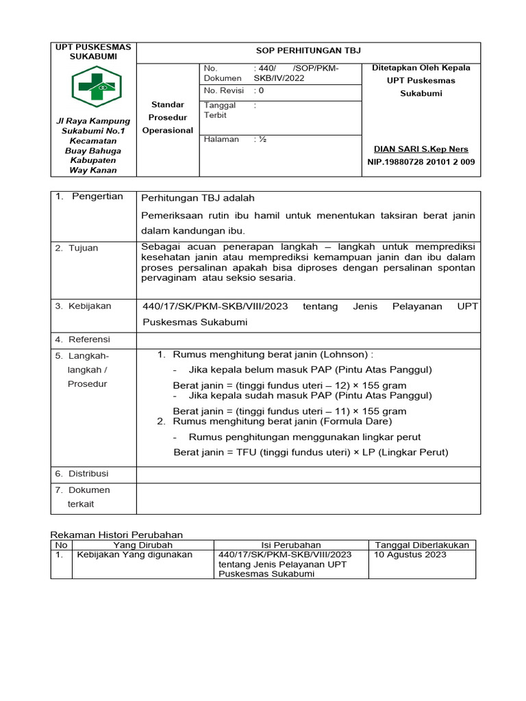Rumus Perhitungan TBJ untuk Ibu Hamil | PDF