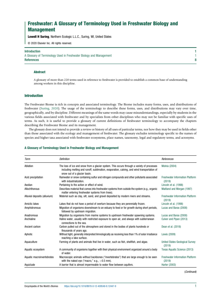 Freshwater Biology Terminology Glossary | PDF | Lake | Water