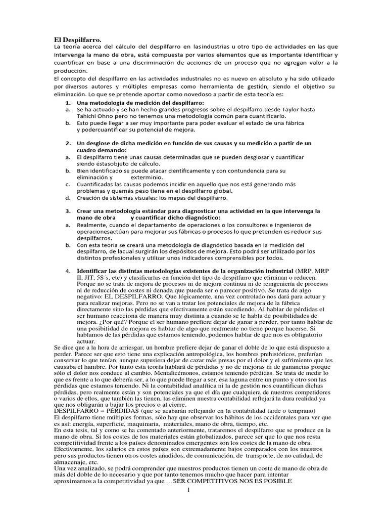 Metodología para Medir el Despilfarro Industrial | PDF | Economias ...