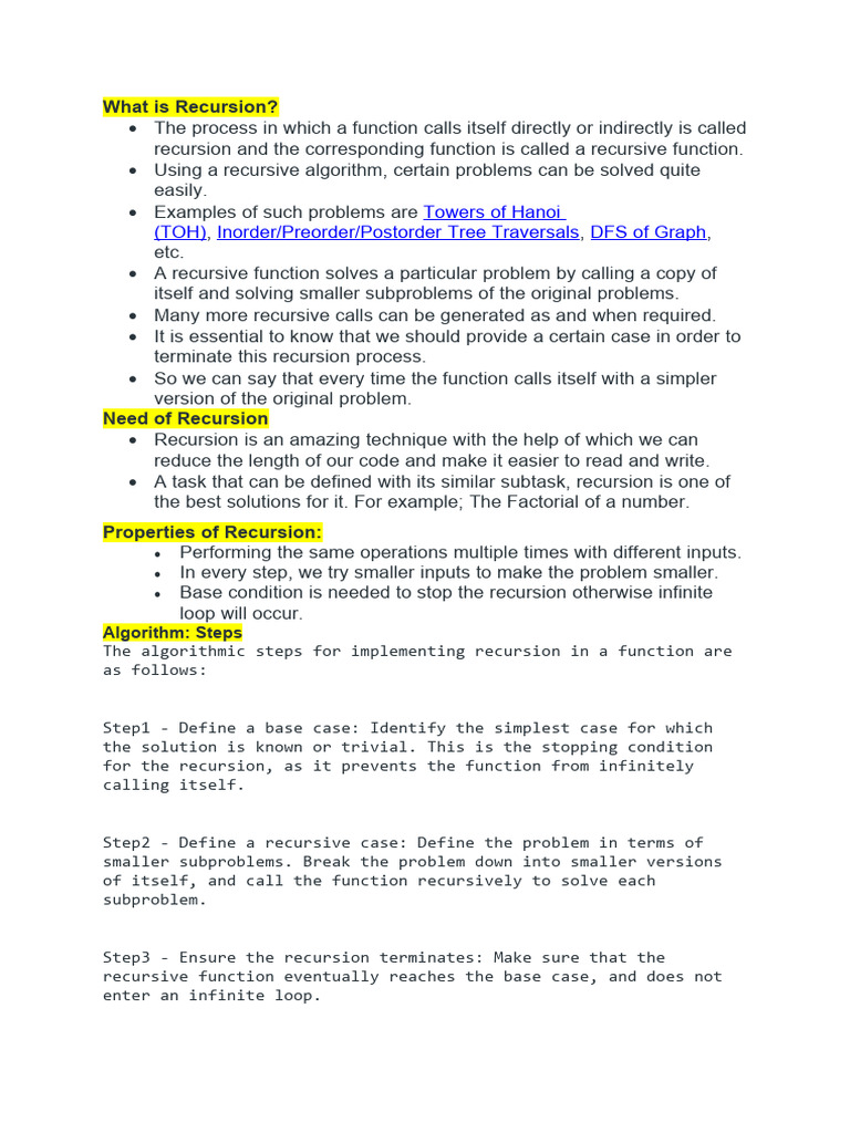 What Is Recursion Pdf Recursion Theory Of Computation