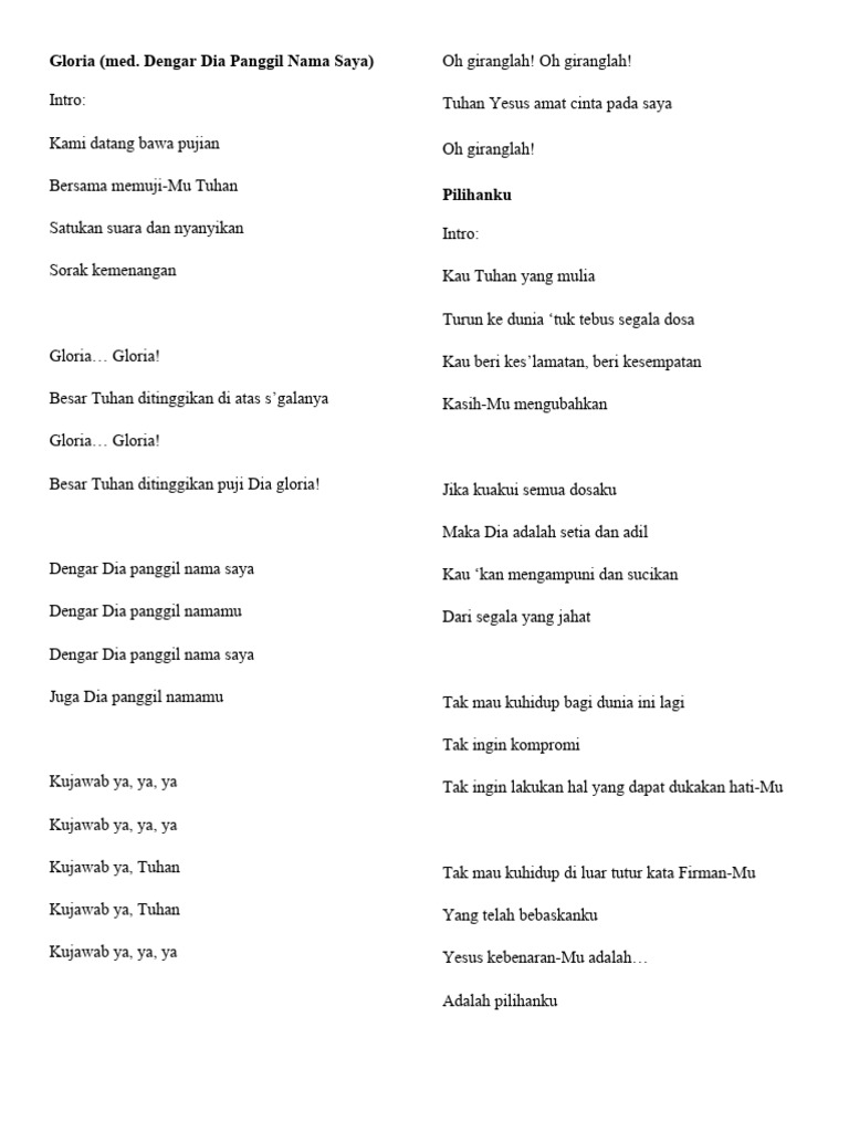 Lirik dan Chord Lagu Gloria | PDF | Seni & Disiplin Bahasa