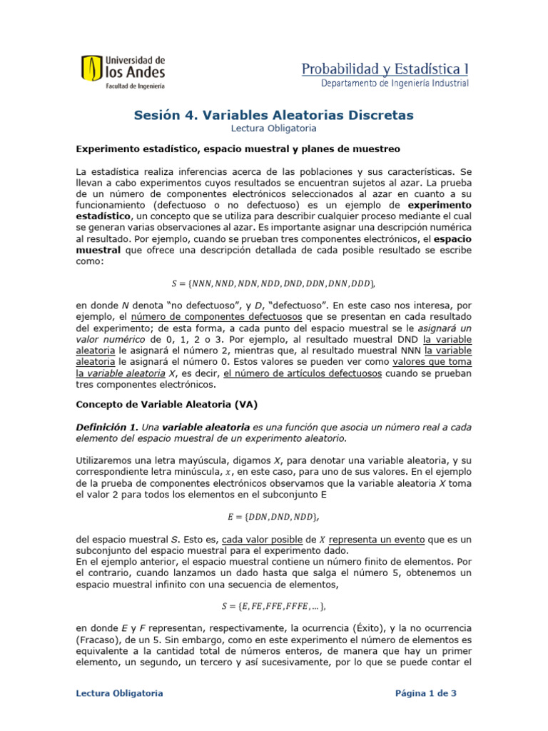 Lectura - Variables Aleatorias Discretas - 2023-II - MC - V. Final | PDF | Diferencia | Variable ...
