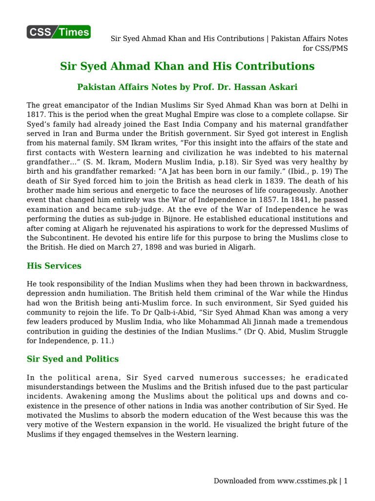 Sir Syed Ahmad Khan's Impact on Muslims | PDF | Pakistan | British Raj