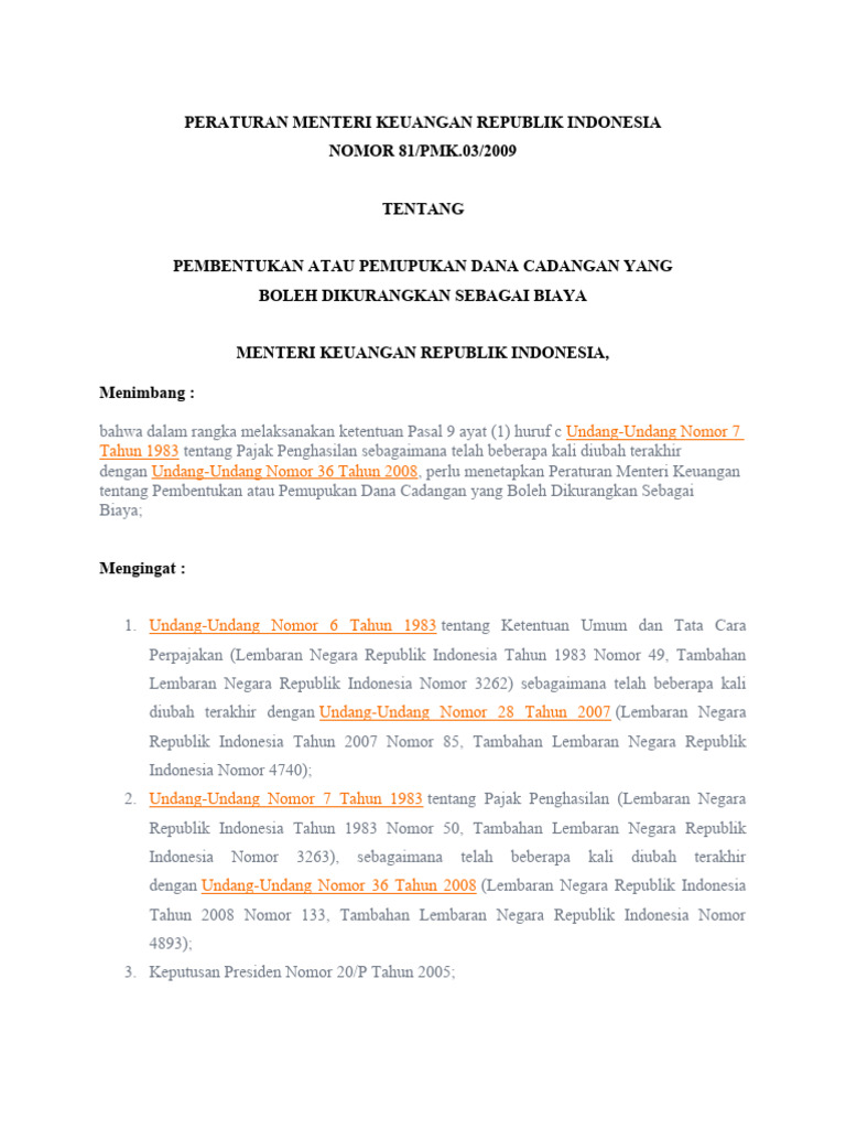 PMK No 81 Tahun 2009 Dan PMK 219 Tahun 2012 Tentang Cadangan PPAP | PDF