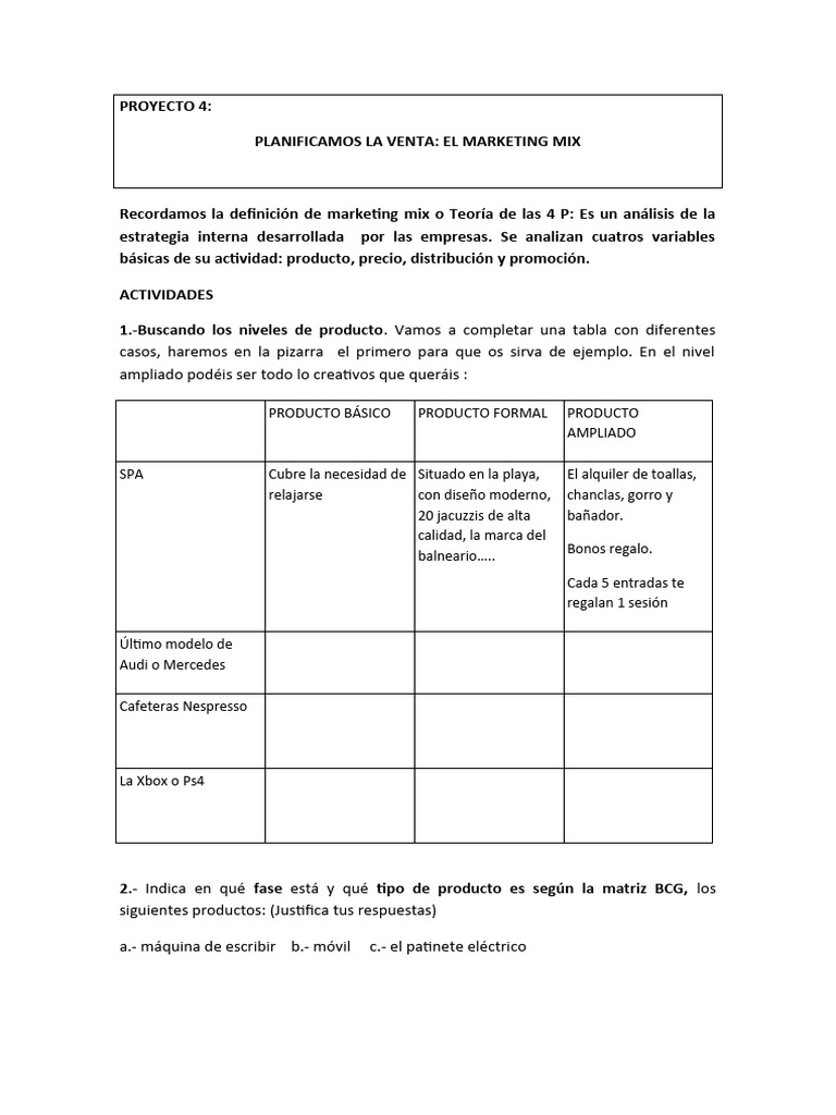 Actividades Proy 4 Planificamos La Venta | PDF | Xbox 360 | Marketing