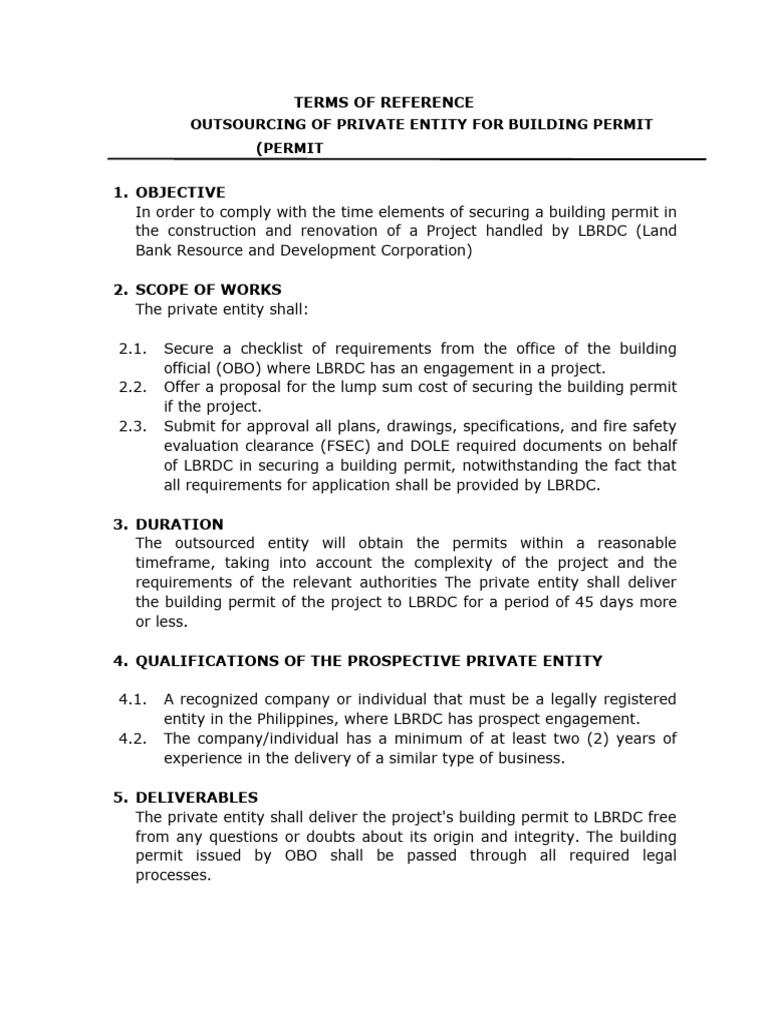 Terms of Reference Building Permit | PDF | Notary Public | Liquidated ...