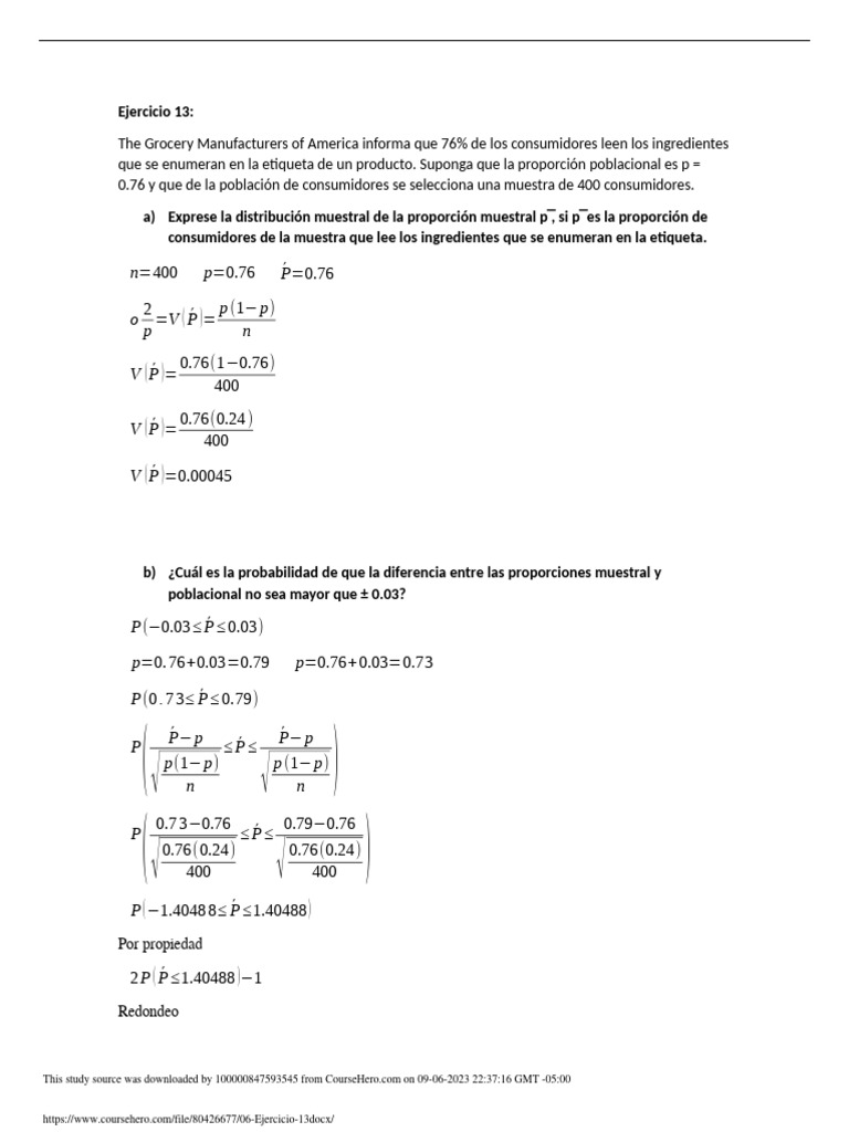 06 Ejercicio 13 | PDF | Estadísticas