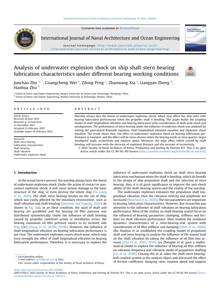 Analysis of Underwater Explosion Shock On Ship S 2022 International Journal | PDF | Propeller ...